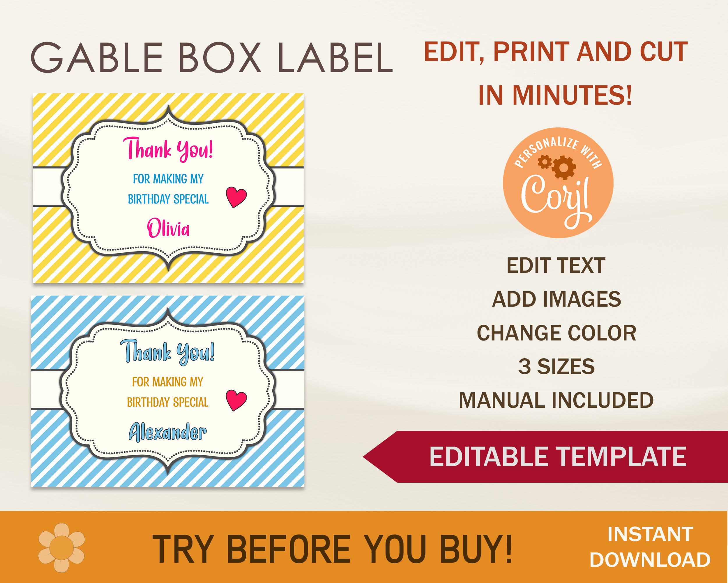 Gable Box Label Template Favor Box Label Template Editable - Etsy