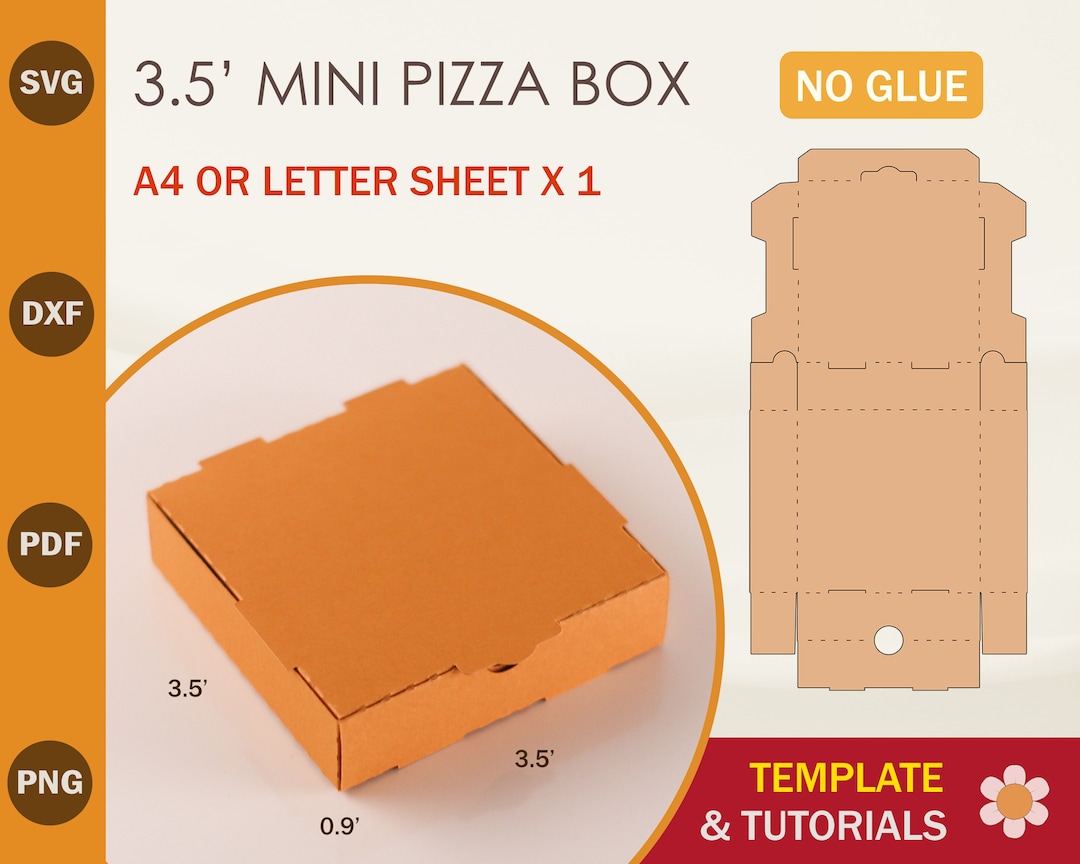 Mini Pizza Box Template: 3.5-inch Cookie & Treat Box, Cricut ...