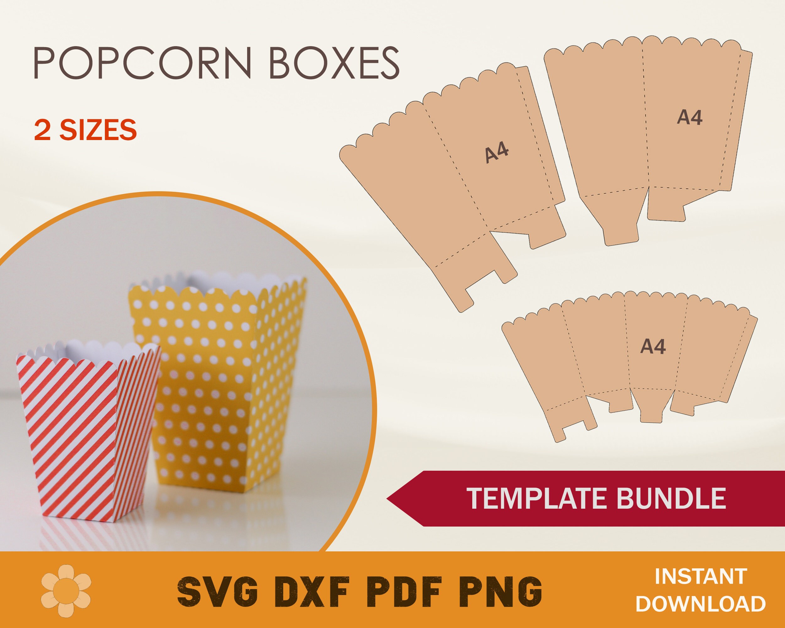 Popcorn Box Template Bundle Popcorn Box SVG Mini Popcorn Box - Etsy