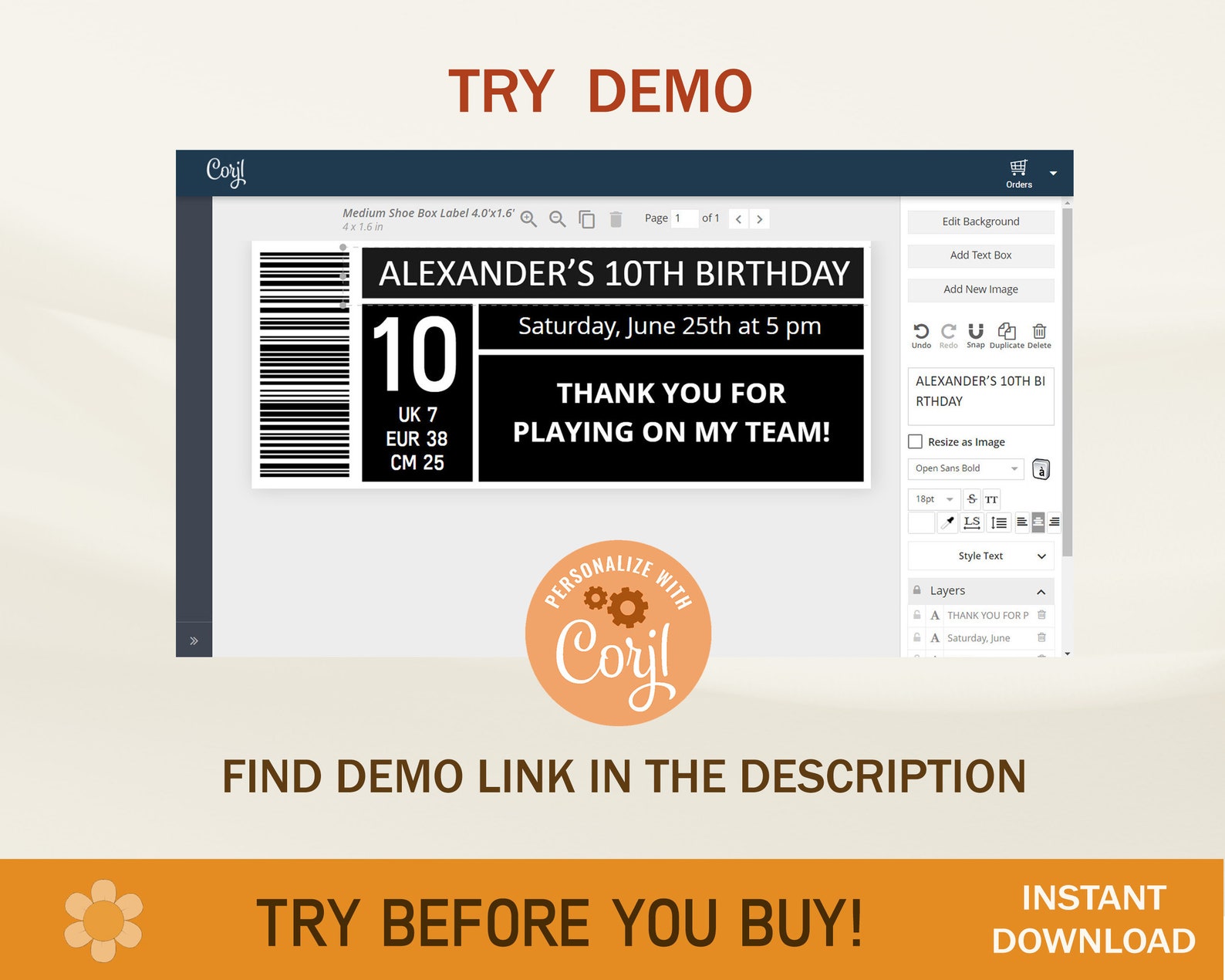 Shoe Box Label Editable Template Favor Box Label Editable - Etsy