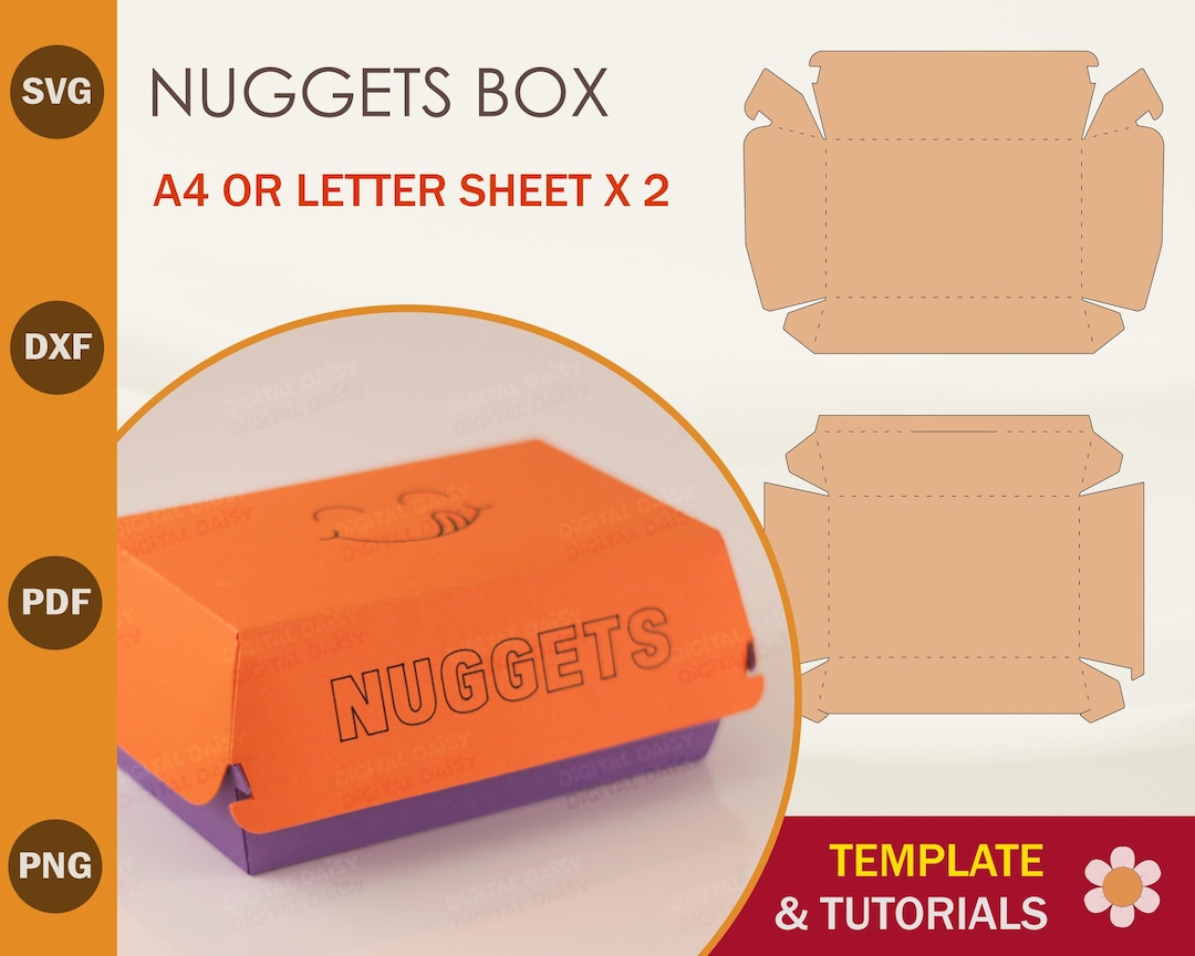 Nuggets Burger Box SVG Template: Party Favor Packaging, Cricut ...
