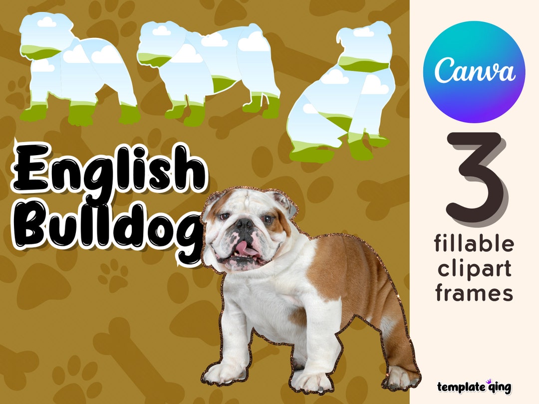 English Bulldog Fillable Canva Frames, 3 Multi-piece Custom Canva ...