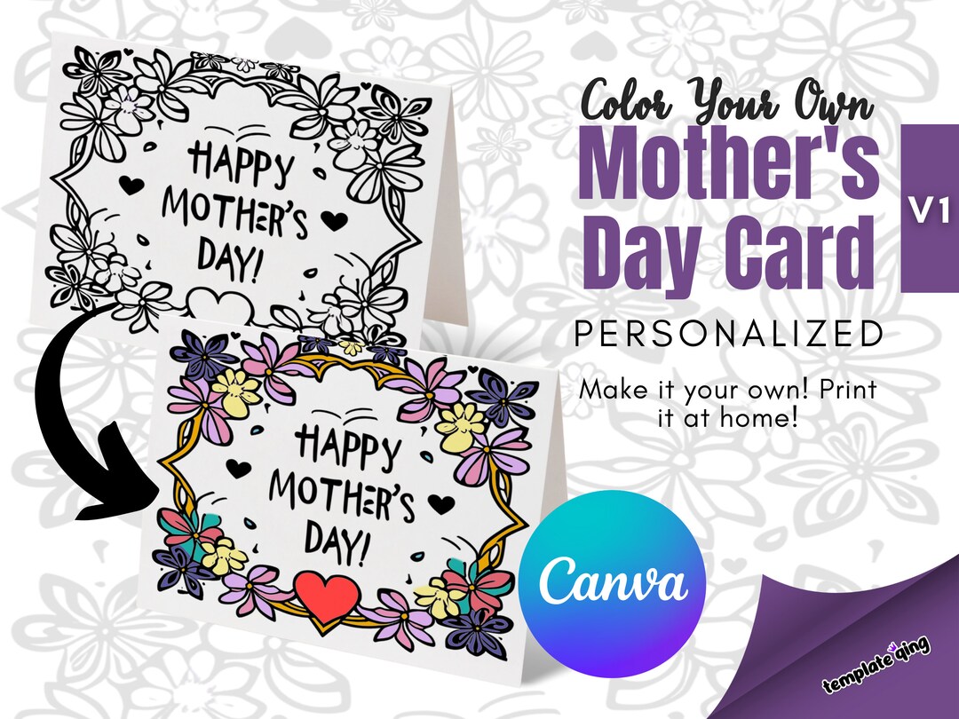 Personalized Color Your Own Mini Mother's Day Foldable Card V1 ...