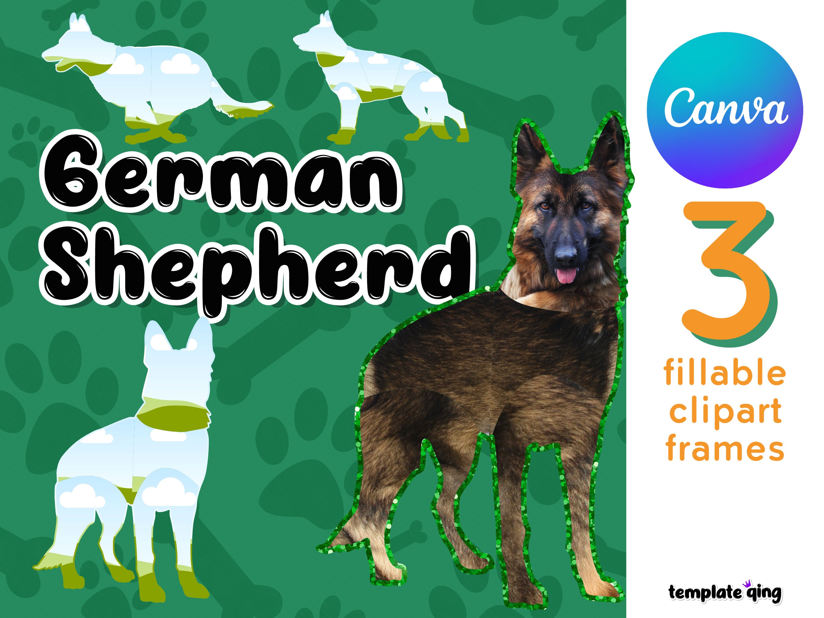 German Shepherd Fillable Canva Frames, 3 Multi-piece Custom Canva ...