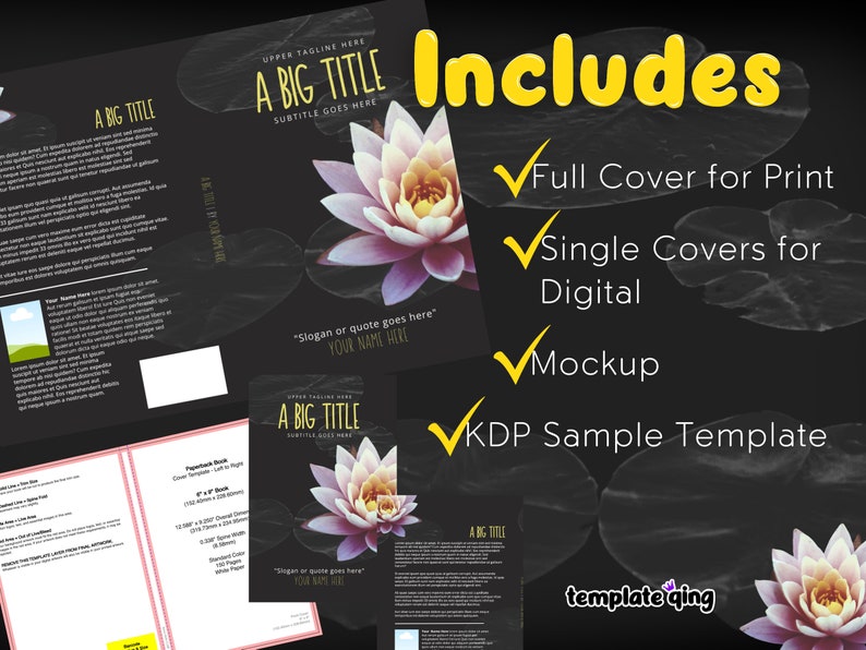 Lotus Flower Premade Book Cover Design Editable Canva Book Cover ...