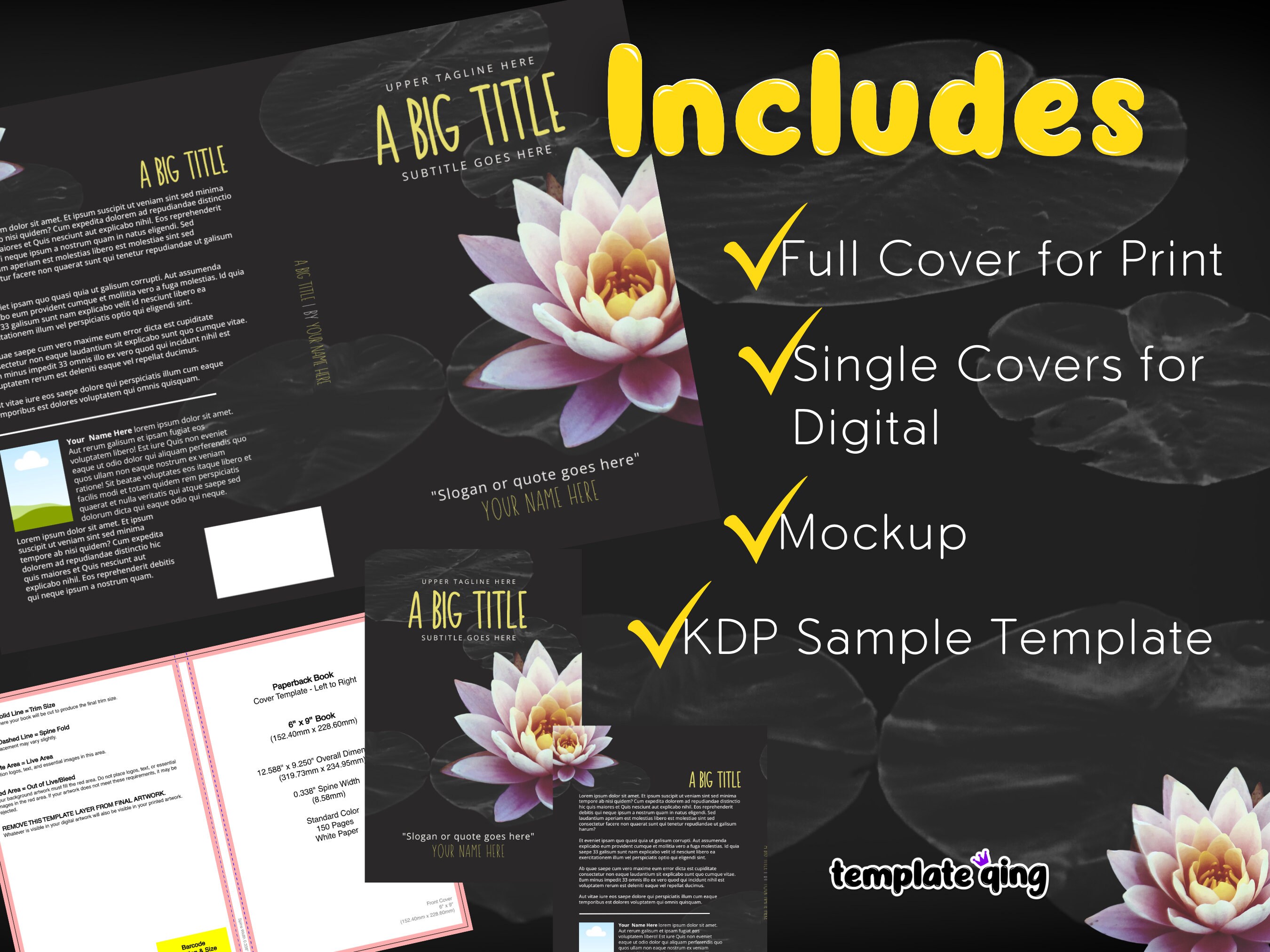 Lotus Flower Premade Book Cover Design Editable Canva Book Cover ...