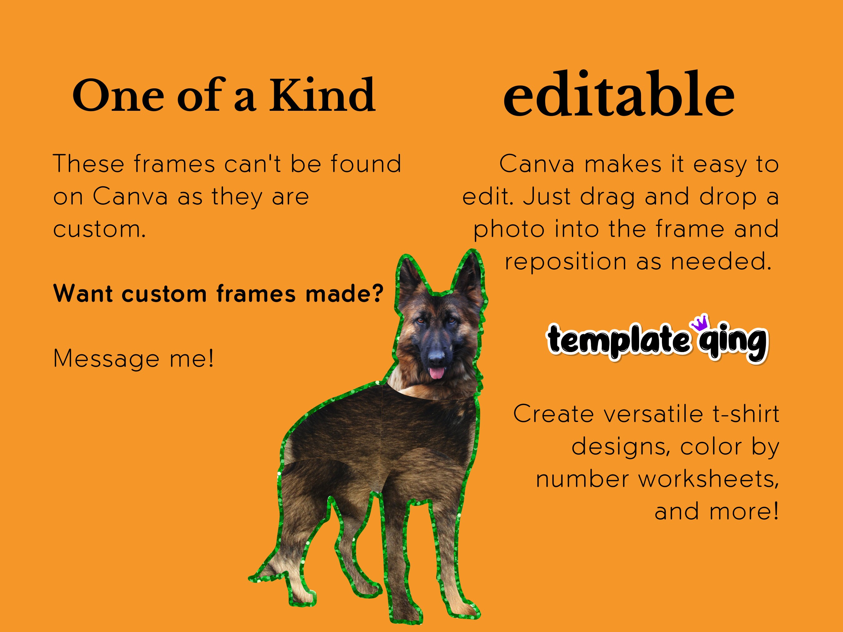 German Shepherd Fillable Canva Frames, 3 Multi-piece Custom Canva ...