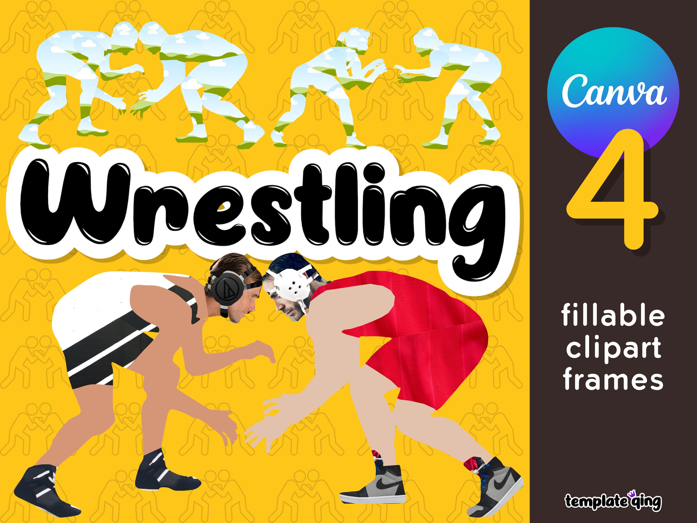 Wrestling Clipart, 4 Multi-piece Custom Canva Frames, Make Your Own ...