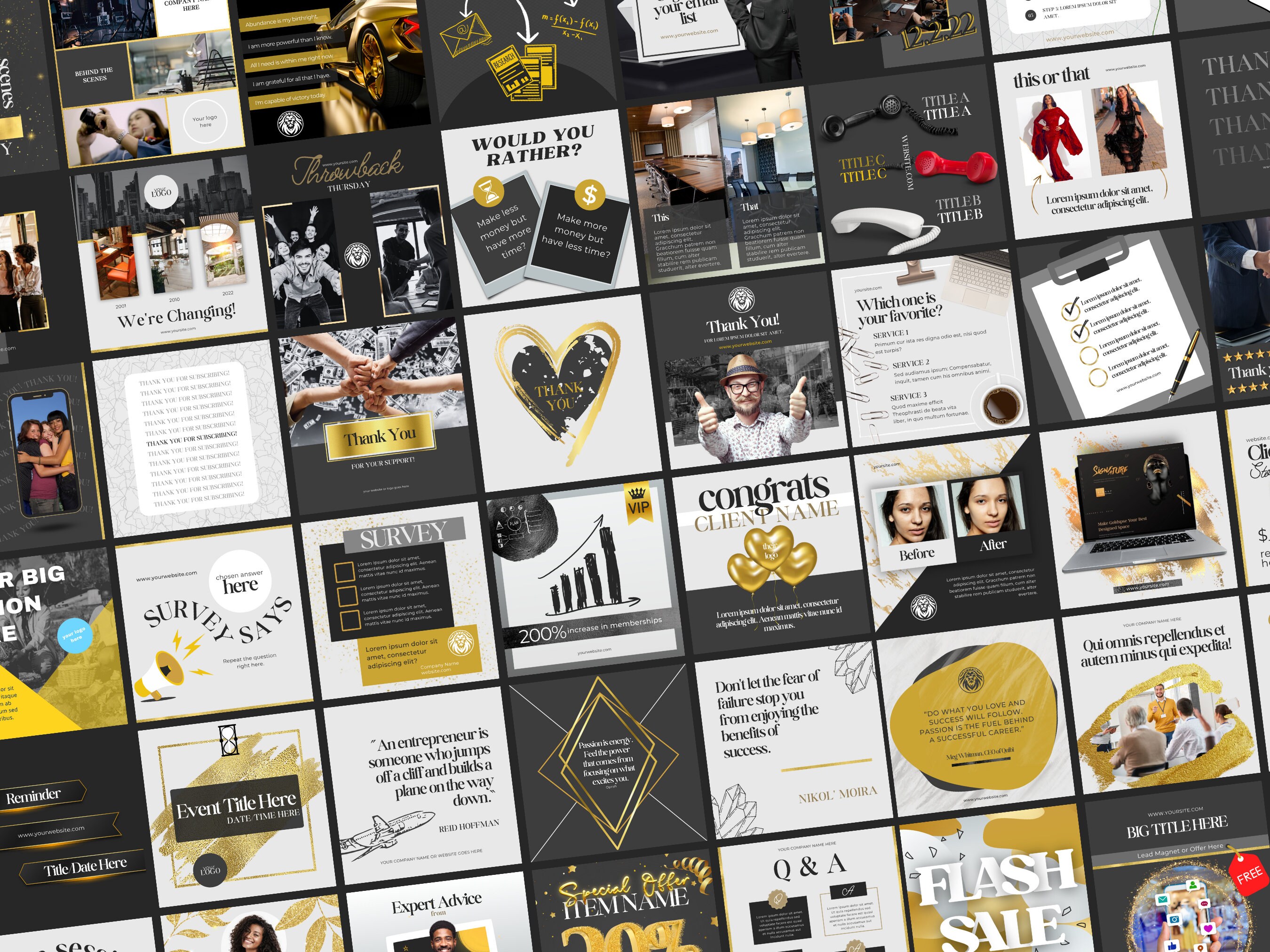 100 Social Media Posts Pack Business Style Gold and Grey - Etsy