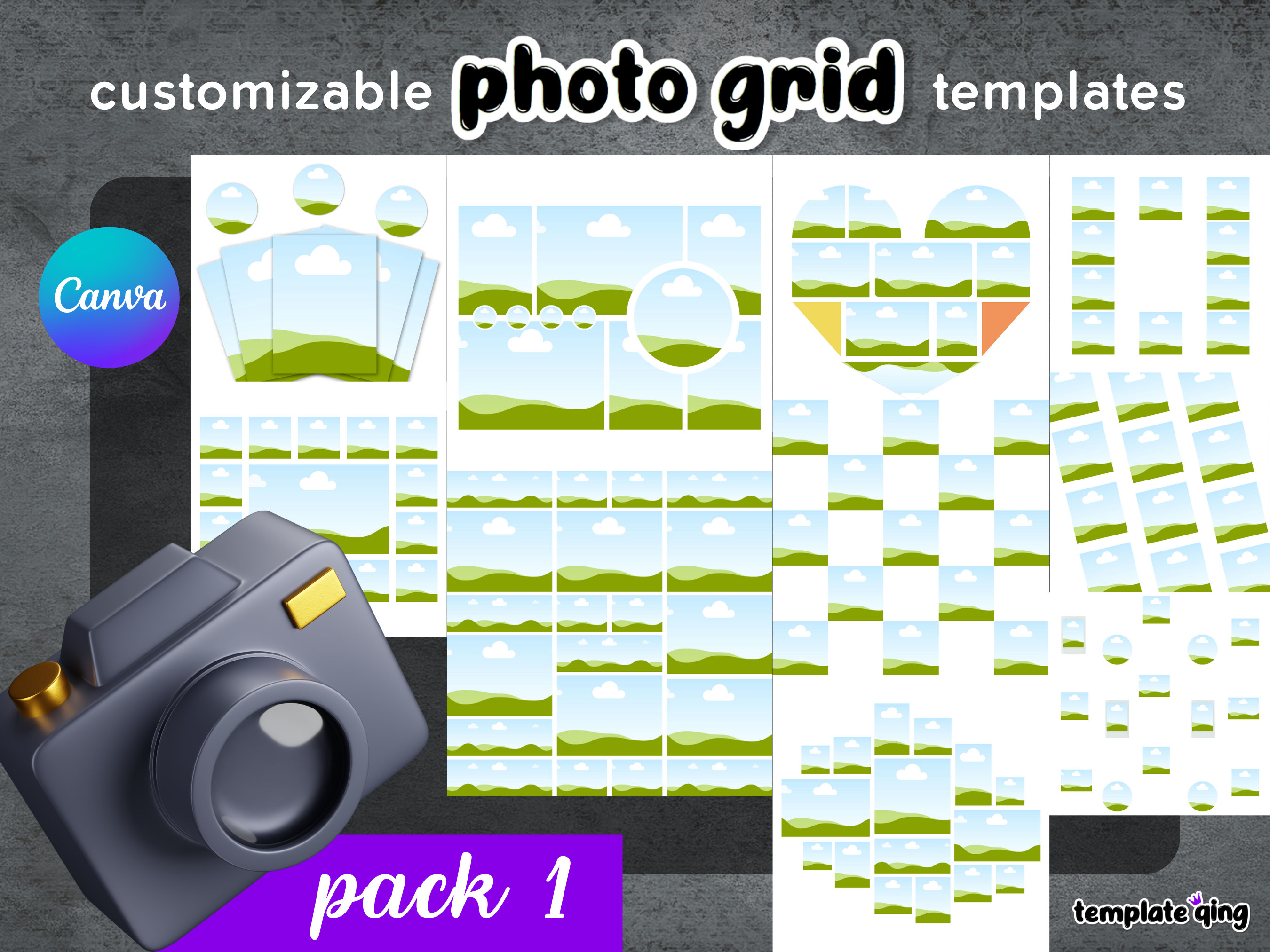 30 Canva Photo Grid Templates PACK 1 | Photo Collage Template Pack or ...