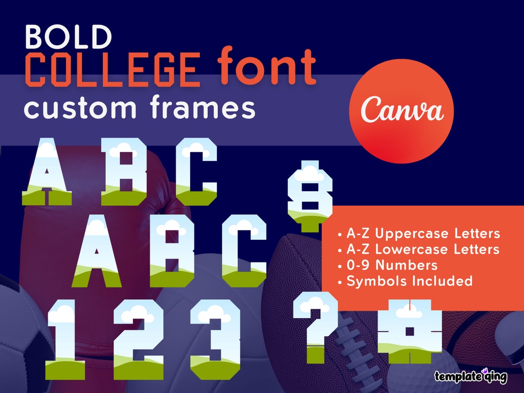 BOLD College Font Custom Canva Frames | Letter Frames | Alphabet ...