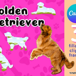 Golden Retriever Fillable Canva Frames, 3 Multi-piece Custom Canva ...