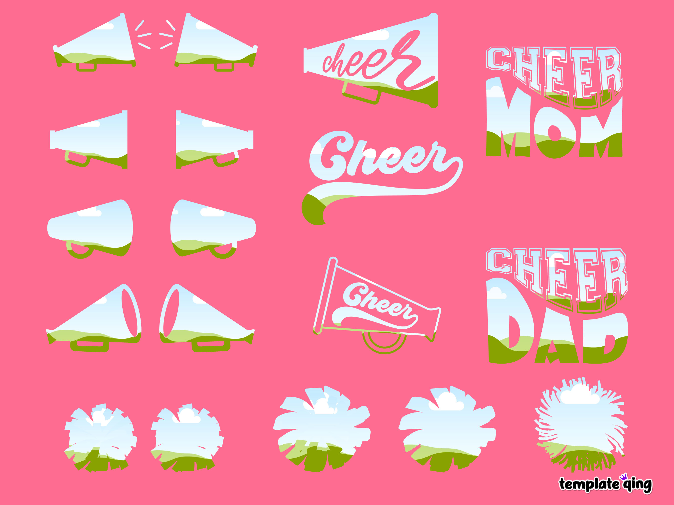 Cheer Megaphone and Pom Poms Clipart, 18 Custom Canva Frames, Make Your ...