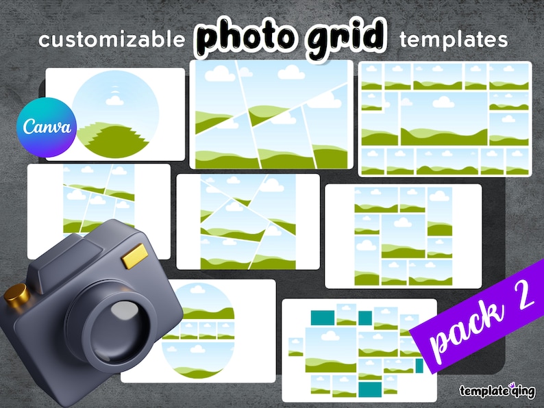 30 Canva Photo Grid Templates PACK 2 | Photo Collage Template Pack or ...