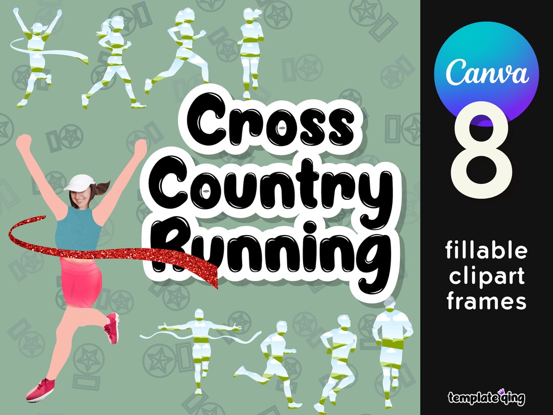 Cross-country Running Clipart, 8 Multi-piece Custom Canva Frames, Make ...