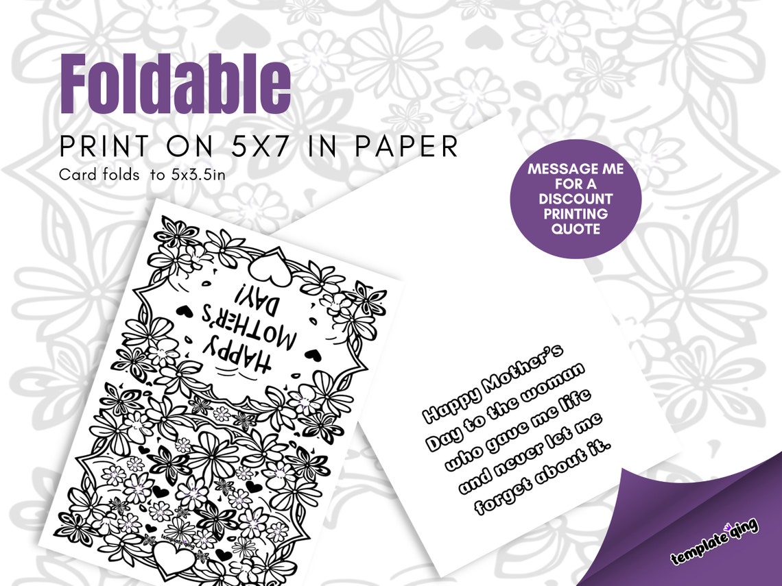 Personalized Color Your Own Mini Mother's Day Foldable Card V1 ...