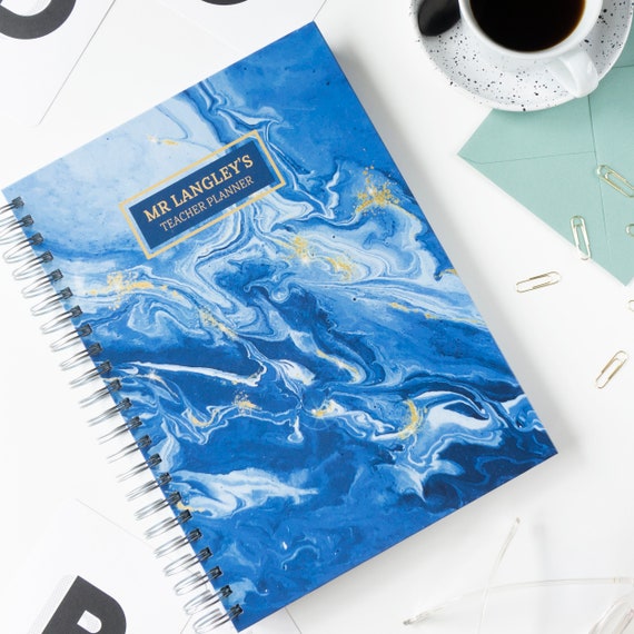 Personalised Teacher Planner / Lesson Planner Blue Marble - Etsy UK