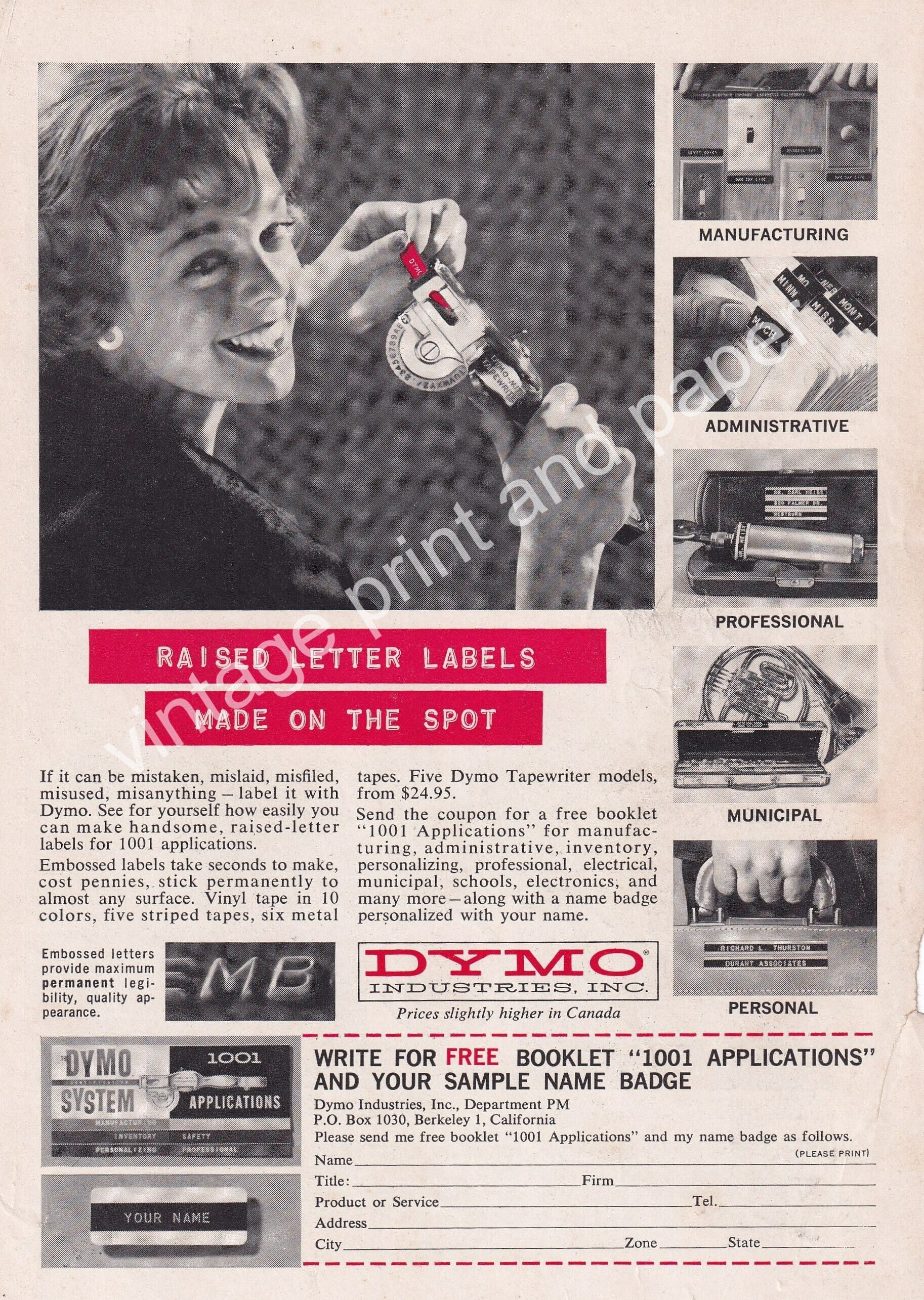 Dymo Label Maker Vintage 1950's Advertisement Digital Download Office ...