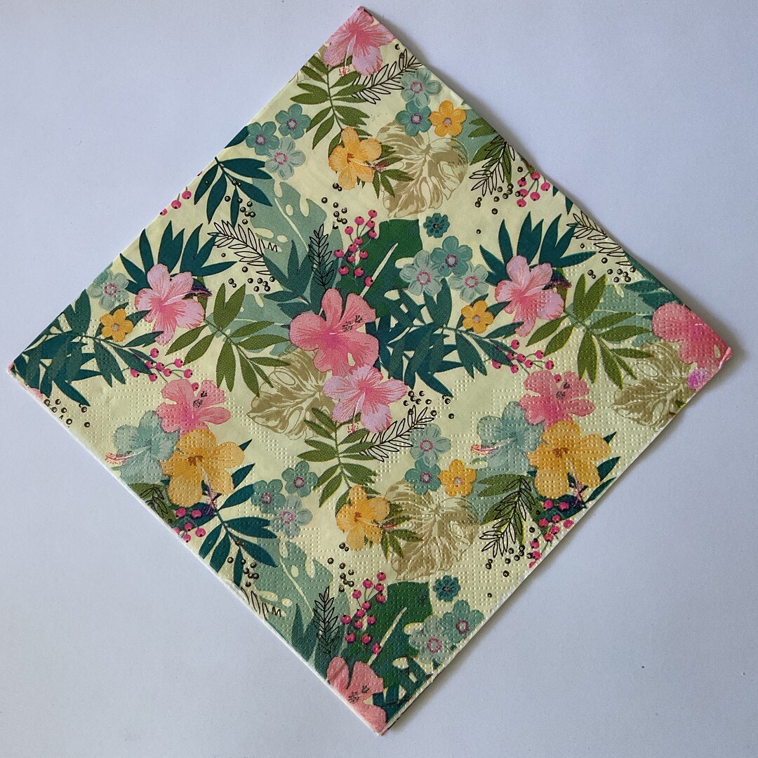 Tropical Leaves and Hibiscus Paper Napkin for Decoupage 3 - Etsy