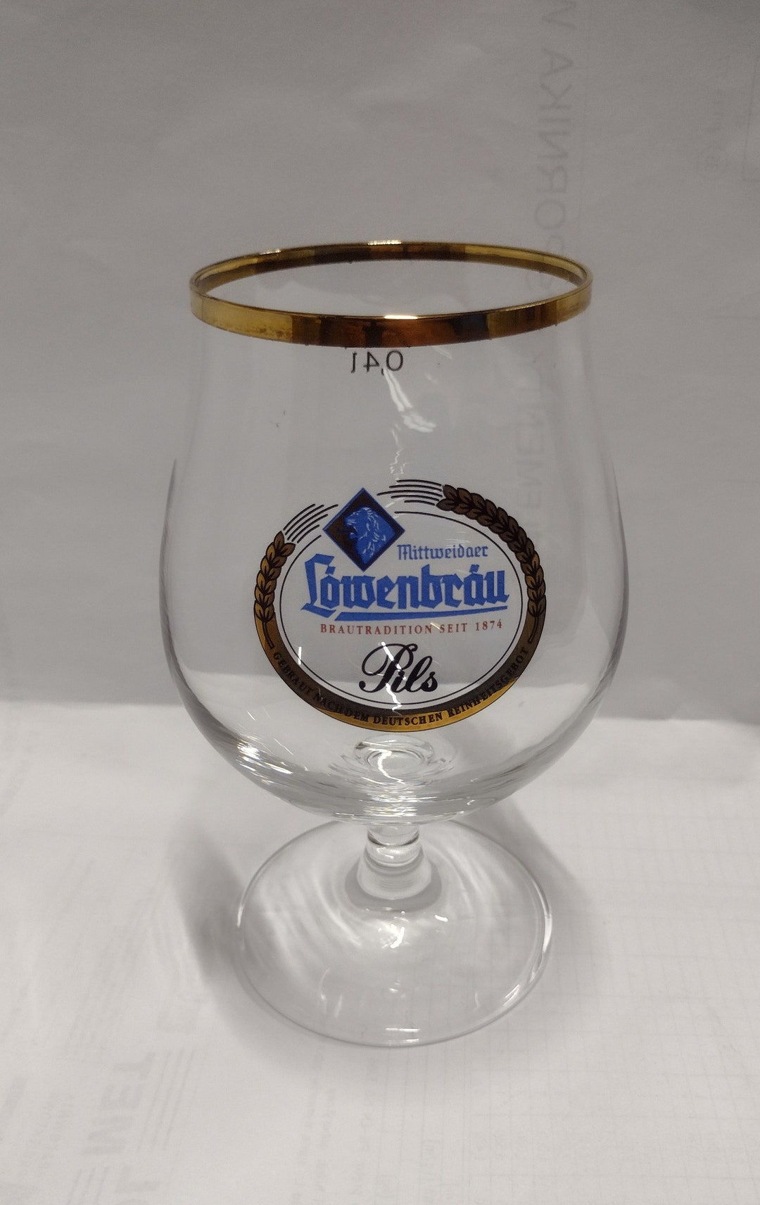 Lowenbrau 0.4l Stemmed Beer Glass With Gold Rim, Collectible German ...