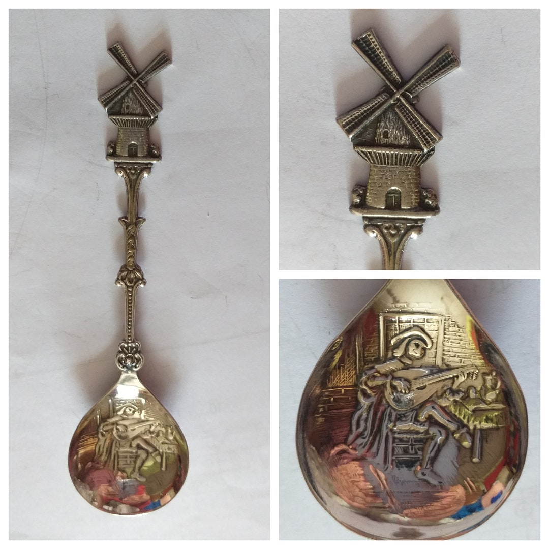 Holland Windmill Gazelle Silplated Brass Vintage Souvenir Pewter Silver ...