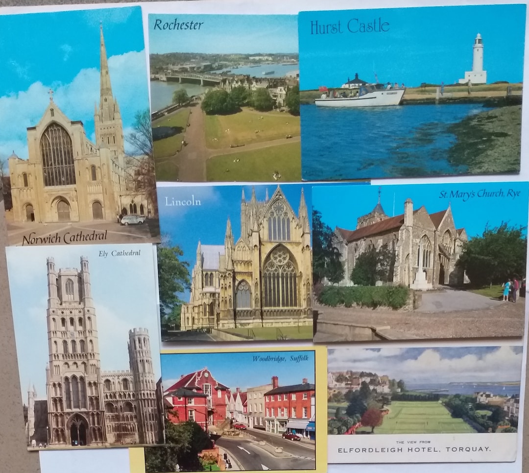 A Set of 8 Vintage British Postcards (unused) Featuring Landscape, View ...