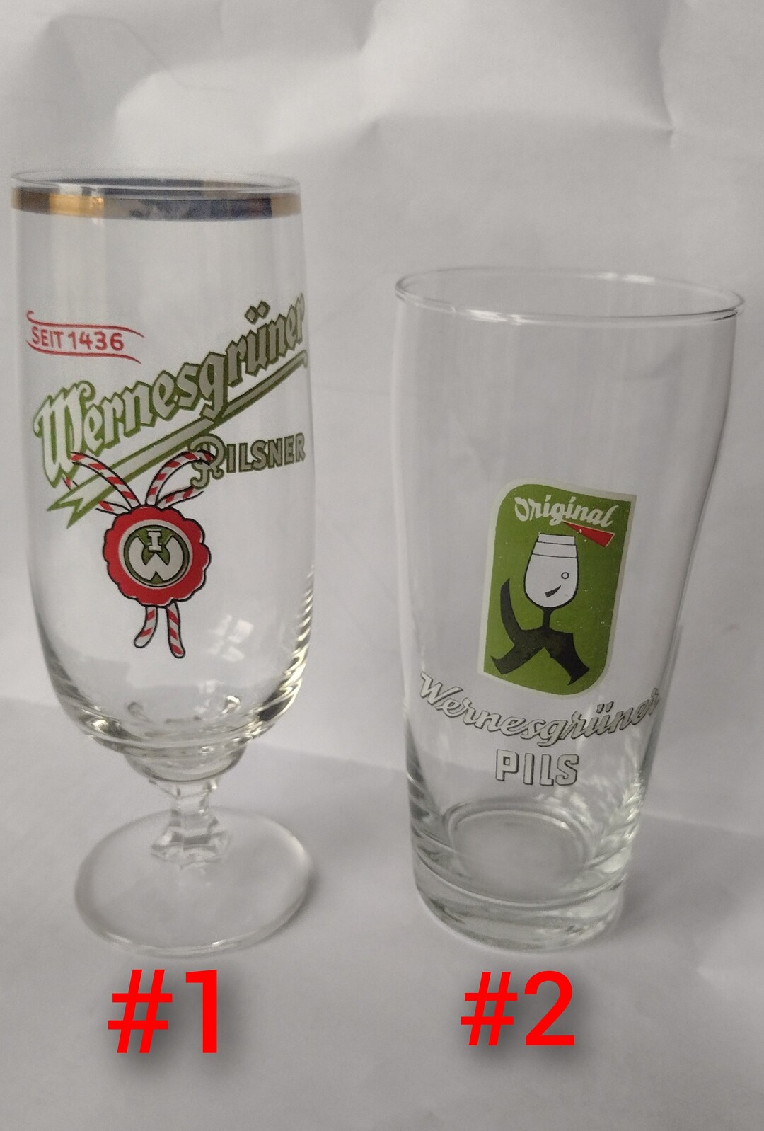 Wernesgruner Stemmed Beer Glass 0.25l With Gold Rim, Collectible German ...