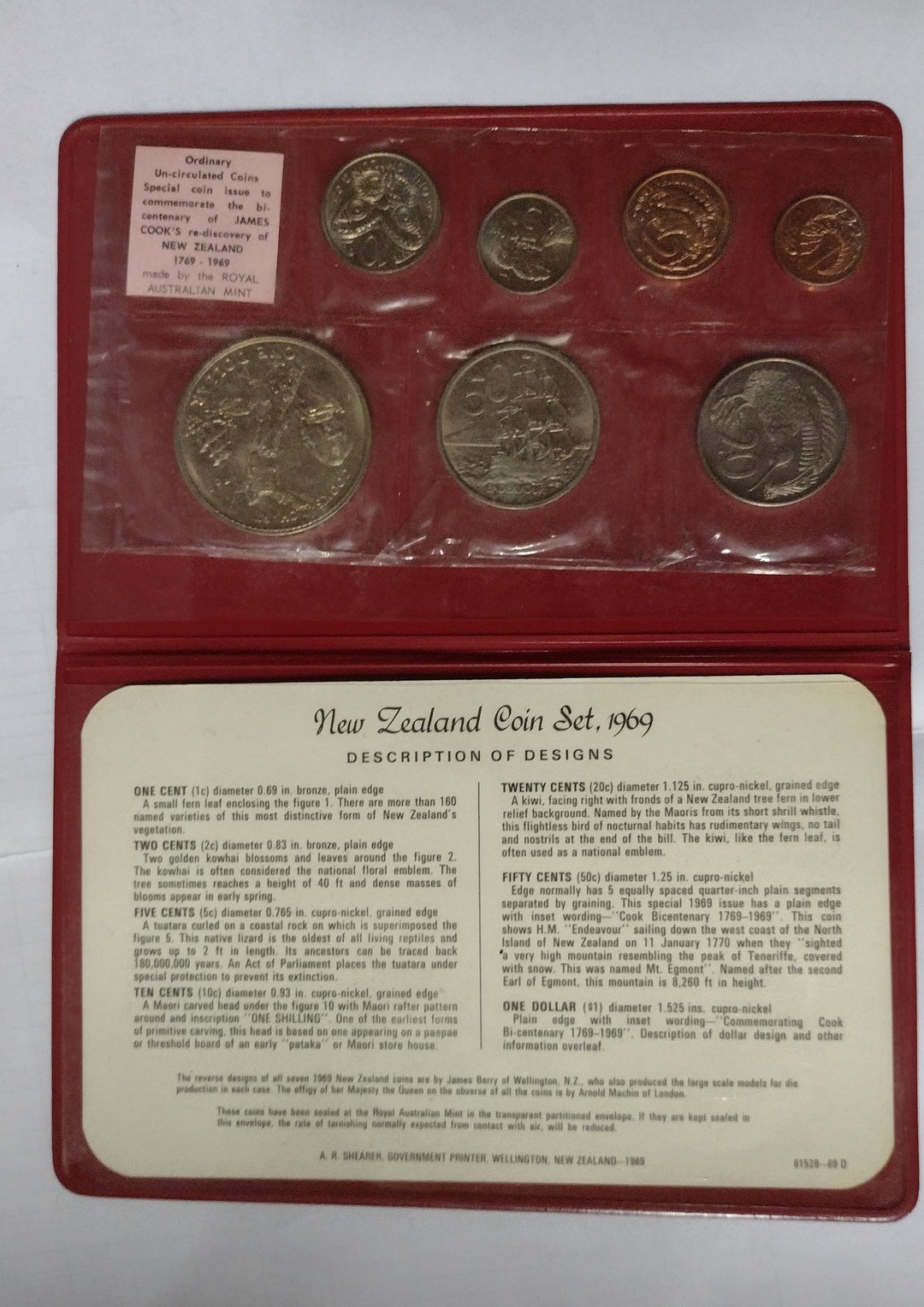 New Zealand 1969 Official Mint Brilliant Uncirculated Coin Set. 7 Coins ...