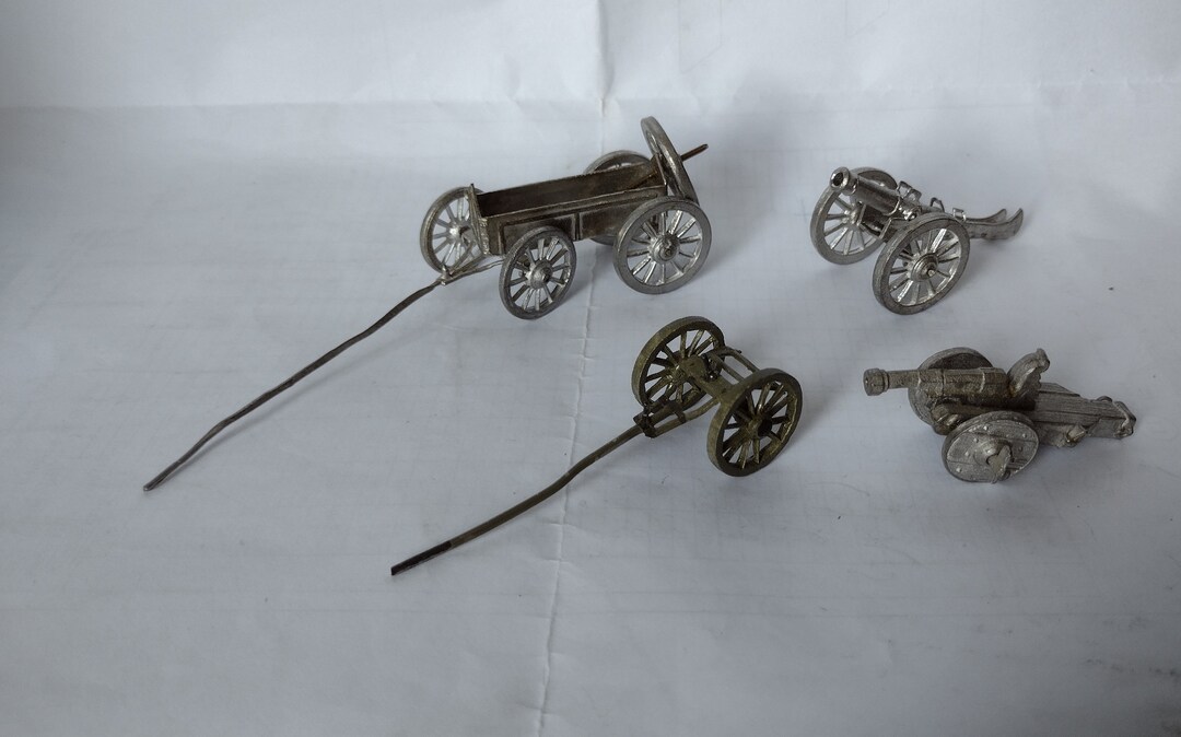 Set of 4 Pewter Models of Cannon, Convoy, Cart. Vintage Figurines of a ...