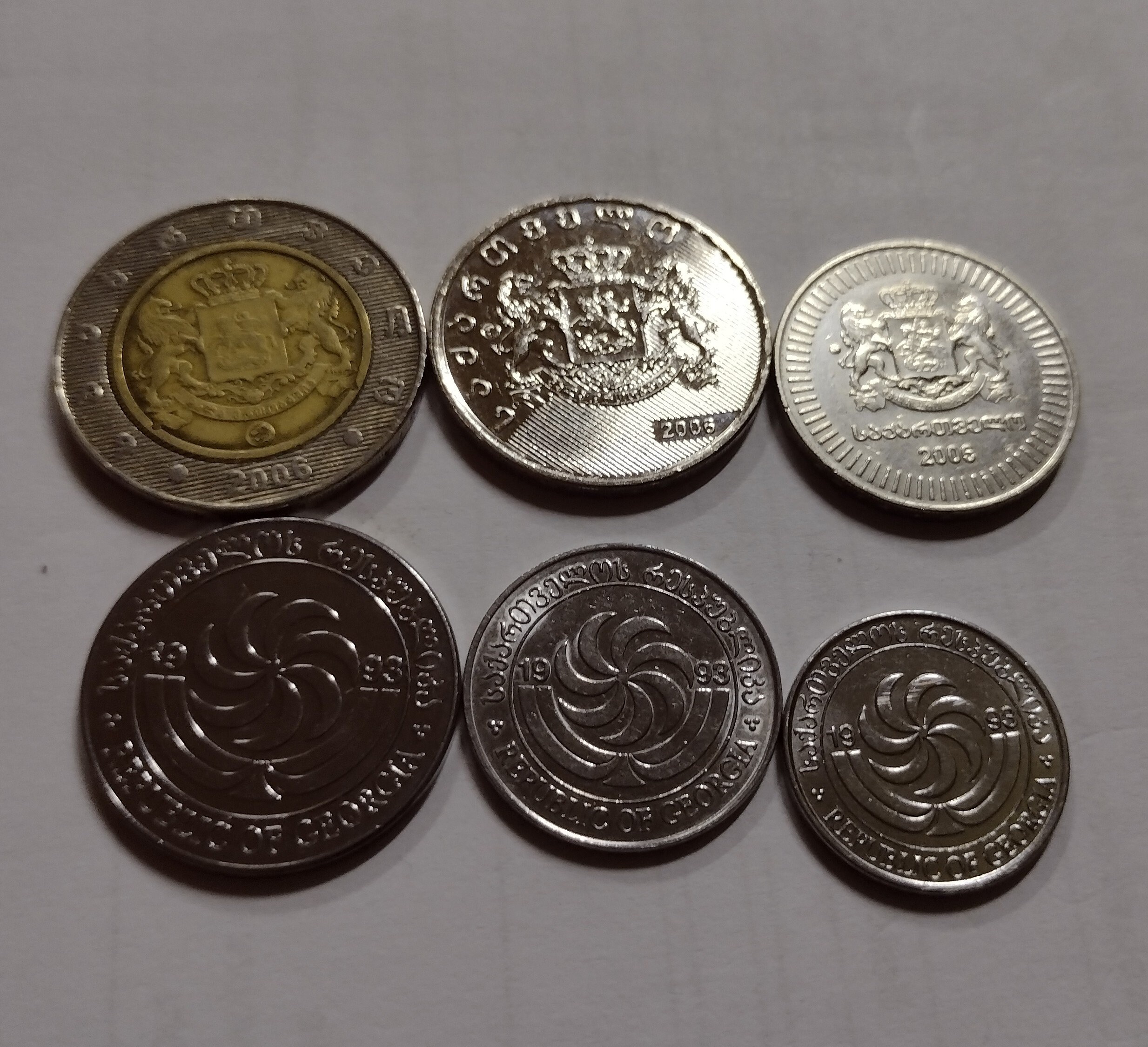 Set of Georgian Coins 6 Pieces, 2, 1 Lari 50, 20, 10, 5 Tetri. Fauna ...