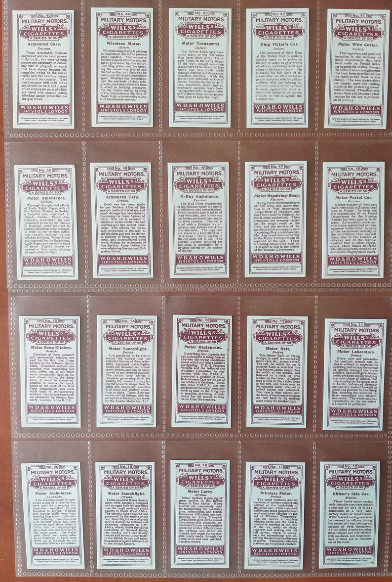 Military Motors Wills's Cigarettes Cards Full Complete. W D & H O Wills ...