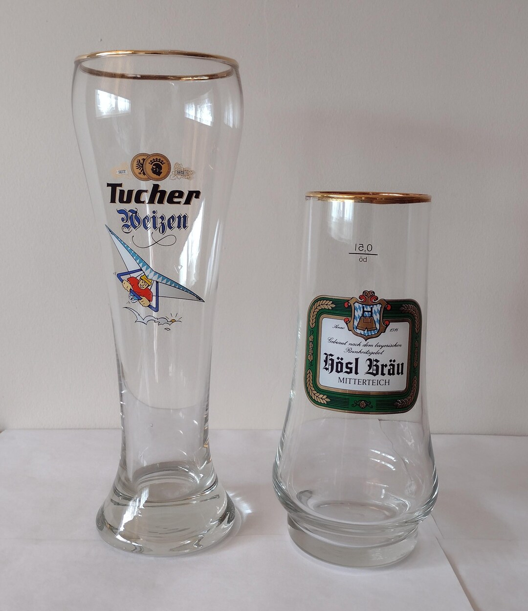Tucher Weizen, Hosl Brau German Beer Glasses With Gold Rim 500 Ml #11 ...