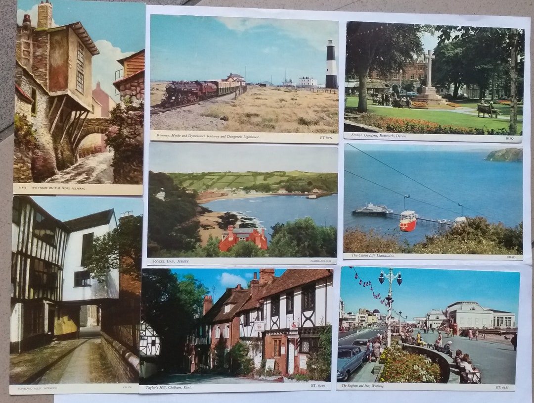 A Set of 8 Vintage British Postcards (unused) Featuring Landscape, View ...