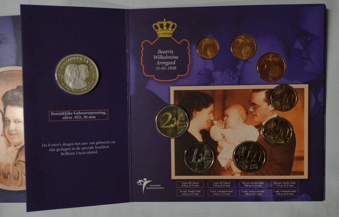 2003 Netherlands Euroset of 8 Euro Coins + Silver 925 Medal for the ...