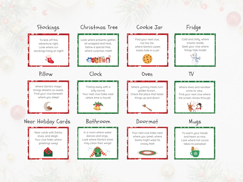 Indoor Christmas Treasure Hunt for Kids | Christmas Treasure Hunt Clues ...