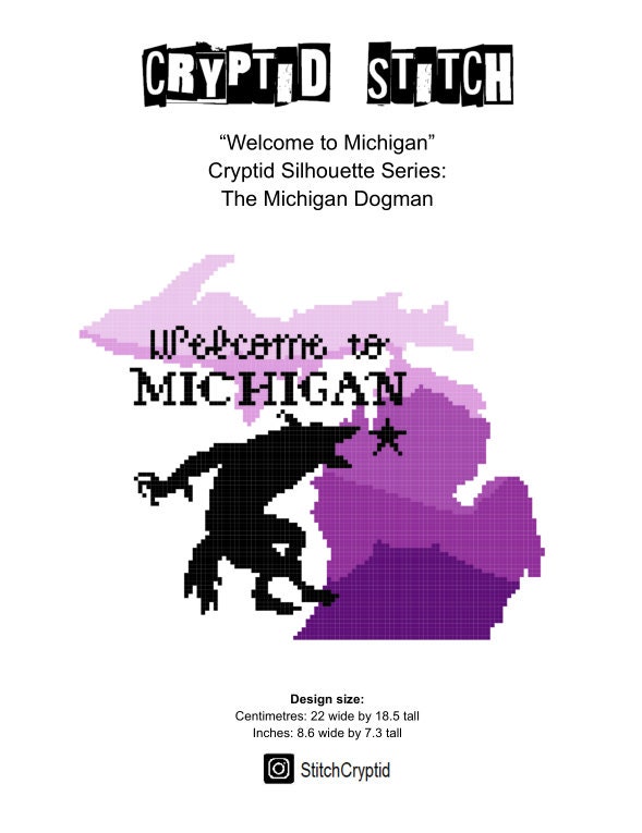Michigan Dogman Cross Stitch - Welcome to Michigan - Cryptid Series - Etsy