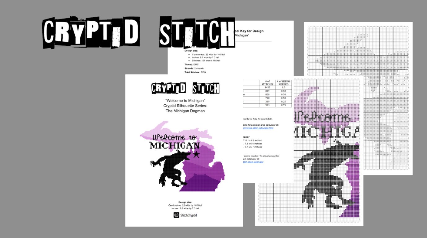 Michigan Dogman Cross Stitch - Welcome to Michigan - Cryptid Series - Etsy