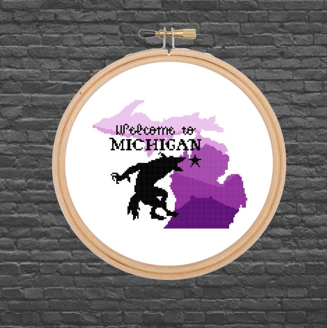 Michigan Dogman Cross Stitch - Welcome to Michigan - Cryptid Series - Etsy