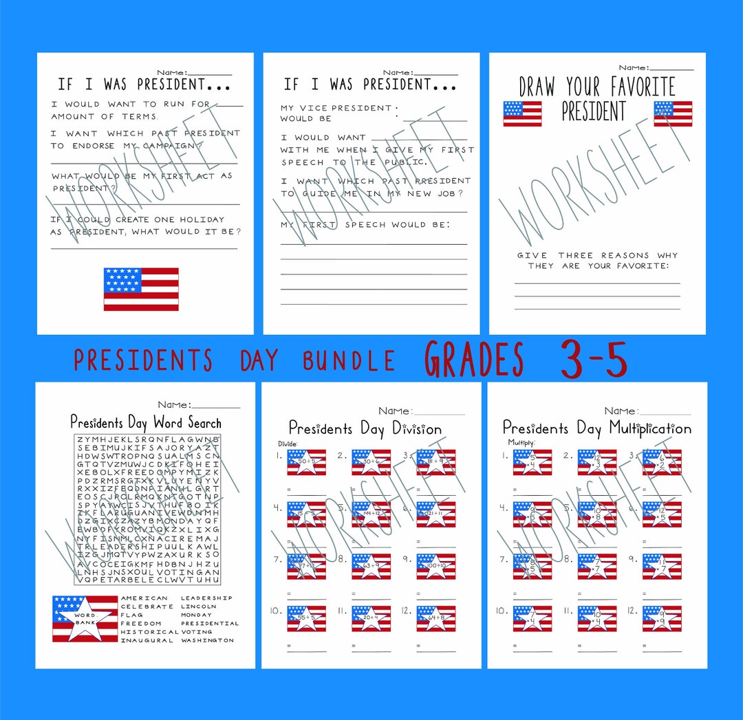 Presidents Day Worksheet Bundle (grades 3-5) - Etsy