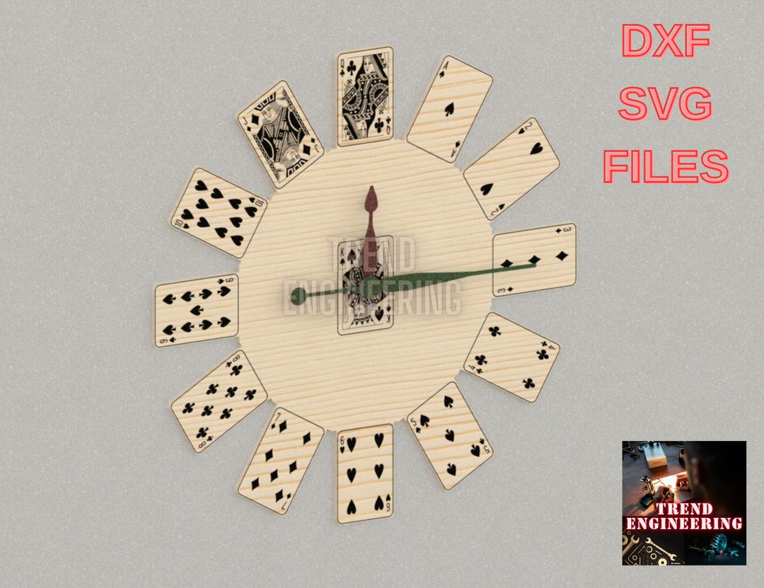 Playing Cards Style Clock Laser Cut Files Dxf and Svg, Poker Cards ...