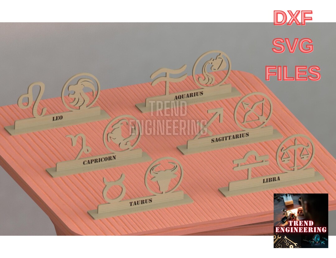 Zodiac Desktop Set, 12 Zodiac Sign, Zodiac Tabletop, Mdf Zodiac Set Dxf ...