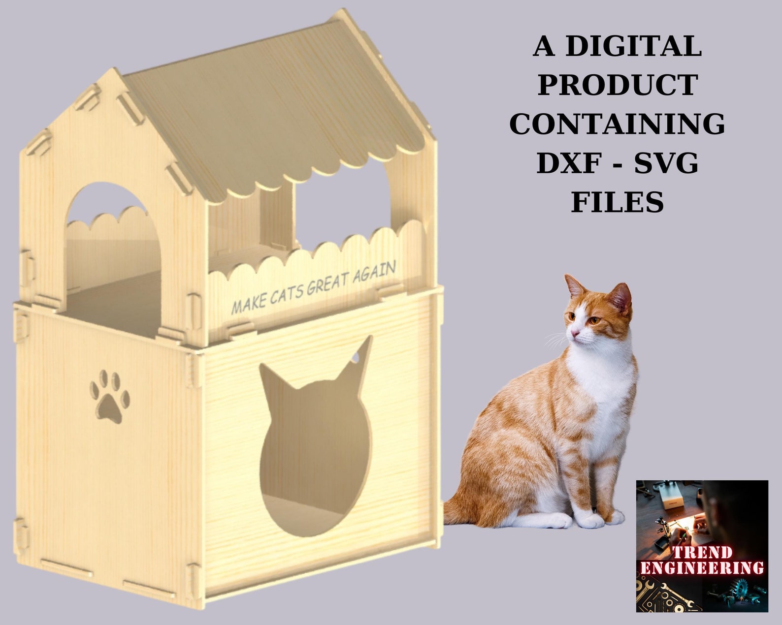 Cute Cat House Laser Cut DXF SVG Laser Plans, Cat Bed House, Cat Home ...