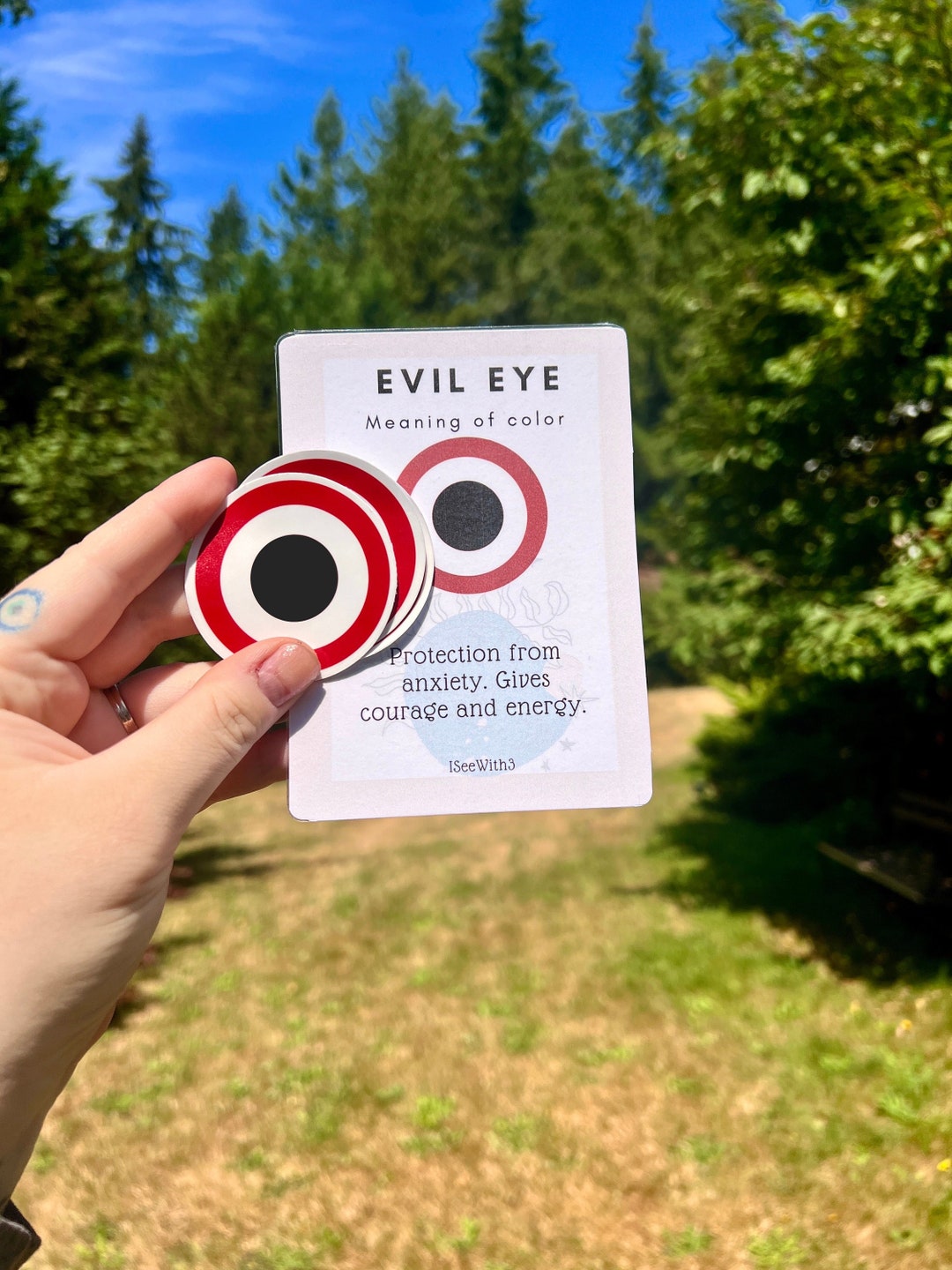 Red Evil Eye Sticker Set of 4 and Laminated Card Description / Water ...