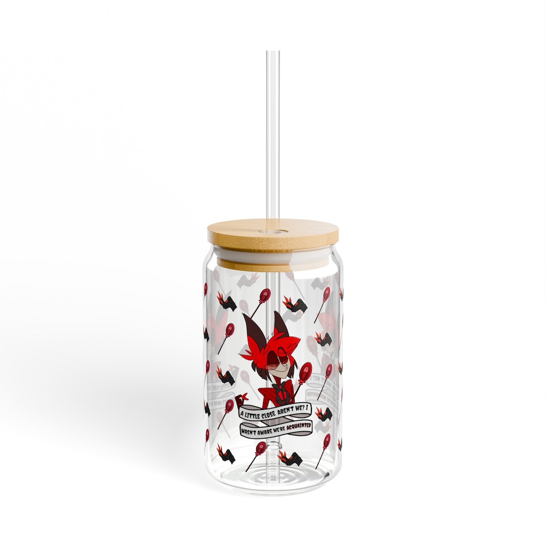 Alastor Hazbin Hotel Sipper Glass Cup With Lid and Straw, 16oz - Etsy