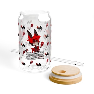 Alastor Hazbin Hotel Sipper Glass Cup With Lid and Straw, 16oz - Etsy