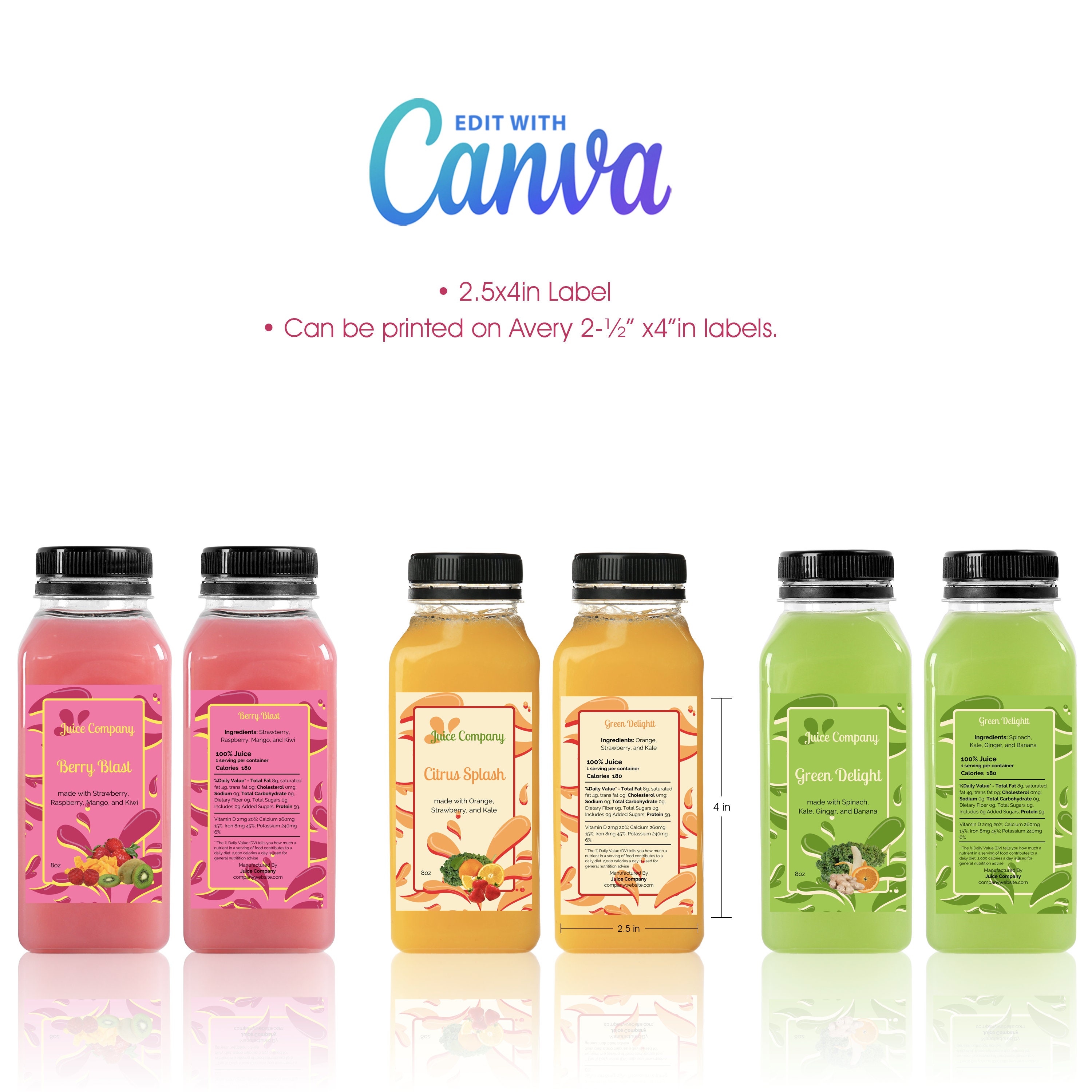 Juice Labels, Bottle Labels, Avery Templates, Canva Labels ...