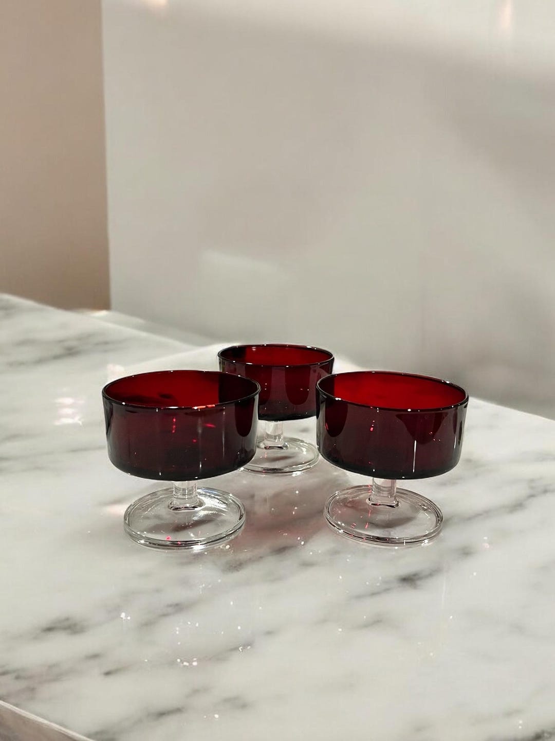 Set of 3 LUMINARC ruby Red Cavalier Campote Sherbert Dessert Glasses ...