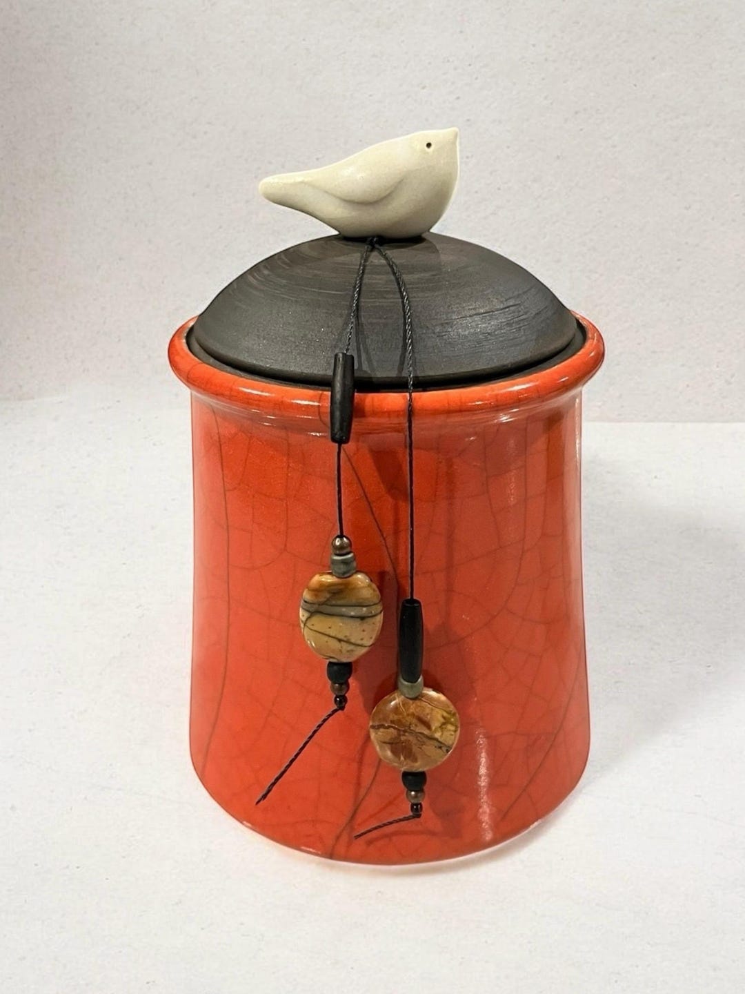 Poppy Red Orange Ceramic Bird Jar, Raku Jar, Handmade, Small Pet Urn - Etsy