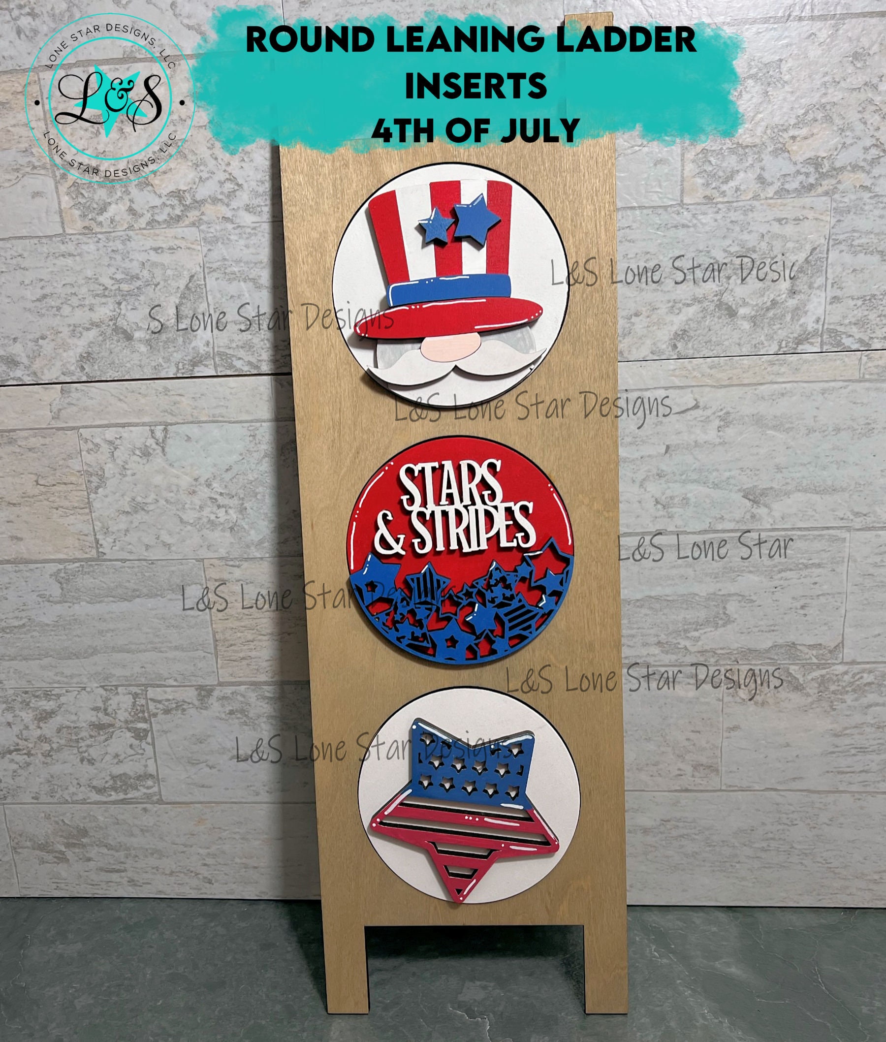 Round Patriotic Leaning Ladder Inserts Farmhouse Décor - Etsy