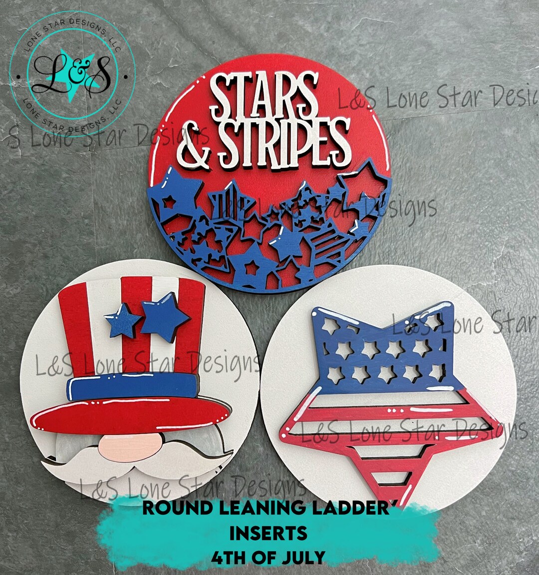 Round Patriotic Leaning Ladder Inserts Farmhouse Décor - Etsy